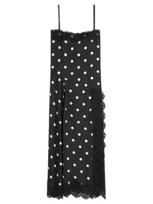 Sportmax Polka Dot Silk Twill Mini Dress With Lace Trim - Nero