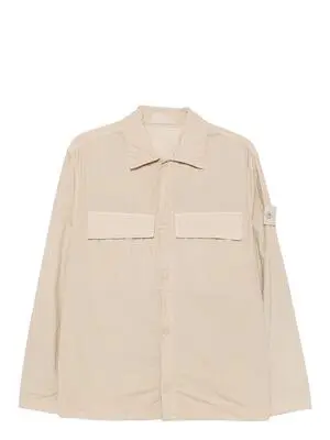 Stone Island Style Short-sleeve Shirt With Signature Fabric Treatment - Beige