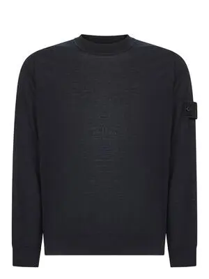 Stone Island Logo Patch Crew Neck Sweater - Navyblue