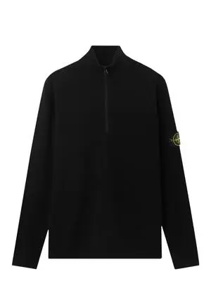 Stone Island Compass Patch Quarter Zip Knit Sweater - Black
