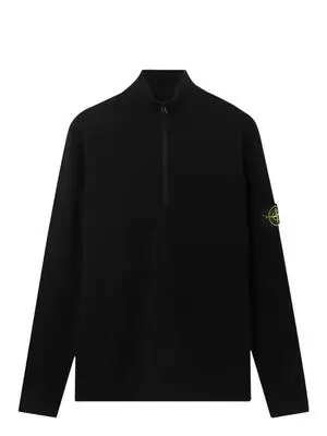 Stone Island STONE ISLAND Compass Patch Quarter Zip Knit Sweater Ivory