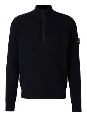Stone Island Compass Patch Quarter Zip Knit Sweater - Navyblue