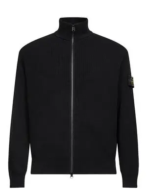 Stone Island Logo Patch Zip-front Cardigan - Black