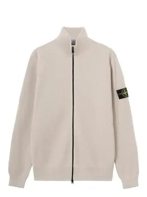 Stone Island Logo Patch Zip-front Cardigan - Sand