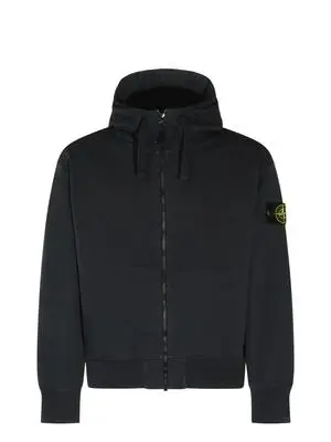 Stone Island Logo Patch Zip-up Hoodie - Bluenavy