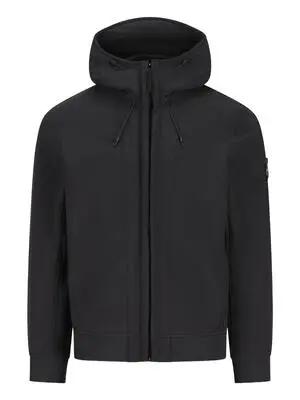 Stone Island STONE ISLAND Logo Patch Hooded Zip-Up Jacket Black