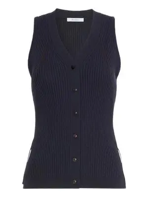 Max Mara Cotton-viscose Ribbed Knit V-neck Vest - Blu