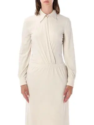 ALBERTA FERRETTI Alberta Ferretti Draped Wrap-Front Shirt Collar Bodysuit