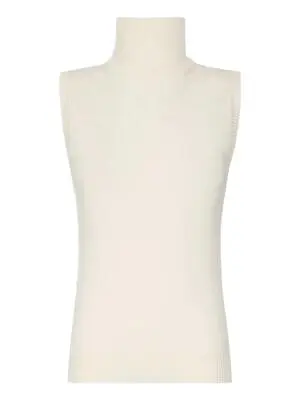 Sportmax Sportmax Regular Fit Ribbed Virgin Wool Sweater With Wrap-Around Collar (Size M) Bianco