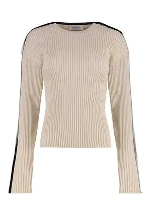 Sportmax Ribbed Knit Top With Crew Neck - Ivory