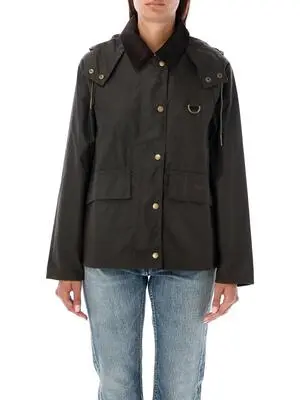 Barbour Waxed Cotton Avon Jacket With Detachable Hood - Verde