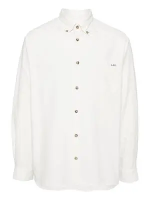 A.p.c. A. P.c. Men's Button-Down Shirt, Size M, 100% Cotton Bianco