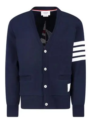 Thom Browne V-neck Button-front Cardigan With Striped Detail - Blue