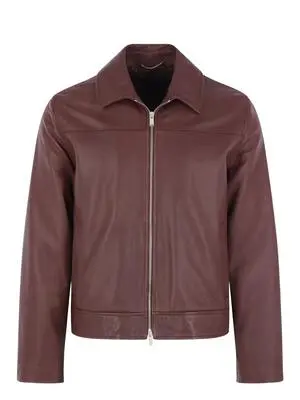 LARDINI LARDINI Calfskin Leather Zip-Front Jacket With Classic Collar
