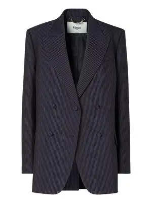 Fendi Wool Double-breasted Blazer With Peak Lapels - Blu