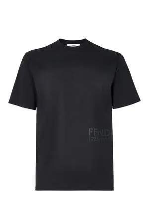 Fendi Fendi Regular-Fit Cotton T-Shirt With FENDI Stencil 1925-FY1370 Print On Left Hem Verde