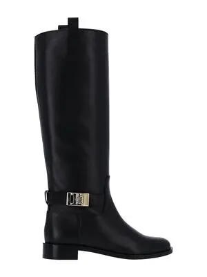 FERRAGAMO Leather Knee-high Boots With Buckle Detail - Black