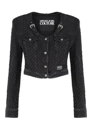VERSACE VERSACE JEANS COUTURE Denim Jacket With Leather Logo Tag
