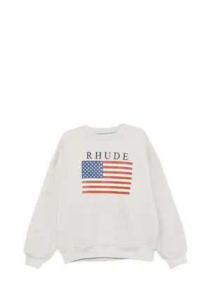 Rhude Crewneck Sweatshirt With American Flag Print - Grigio