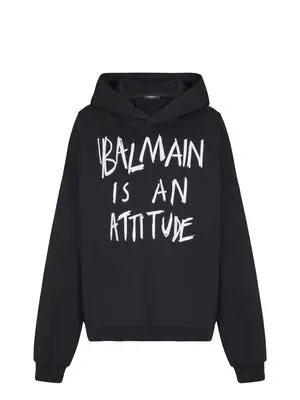 Balmain Printed Cotton Hoodie - Nero