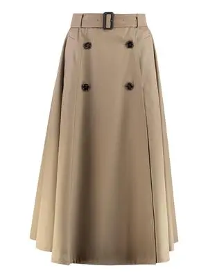 Burberry Midi Trench Skirt In Cotton Gabardine - Beige