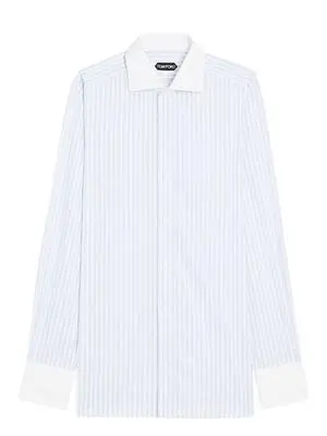 TOM FORD Striped Cottonpoplin Shirt - Light Blue