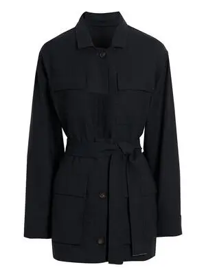 Brunello Cucinelli Wool Twill Belted Jacket - Midnight Blue