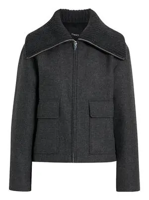 Theory Wool-blend Twill Jacket With Knitted Trims - Charcoal