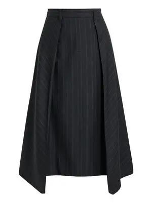 Brunello Cucinelli Pinstriped Wool Midi Skirt - Charcoal