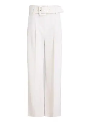 Brunello Cucinelli Belted Pleated Wool Straight-leg Pants - Ivory