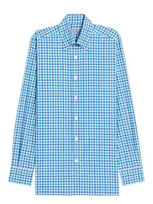 Canali Checked Cottonpoplin Shirt - Turquoise