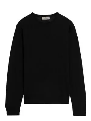 Canali Wool Crew Neck Sweater With Ribbed Trims - Black