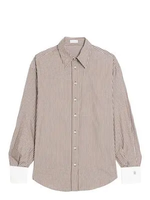 Brunello Cucinelli Striped Cotton And Silk-blend Shirt - Brown