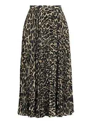 Theory Pleated Leopard-print Crepe Midi Skirt - Beige