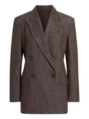 Brunello Cucinelli Double-breasted Metallic Cotton-blend Blazer - Chocolate