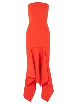 Solace London Veronique Strapless Asymmetrical Crepe Midi Dress - Orange