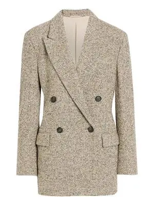 Brunello Cucinelli Double-breasted Wool-blend Tweed Blazer - Light Brown