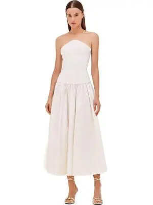 Alexis Kamali Strapless Ribbed Bodice A-line Dress - White