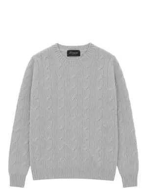 DRUMOHR Crew Neck Cable Knit Wool Sweater - Grey