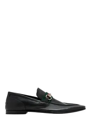 Gucci Leather Loafers With Green And Red Buckle - Black