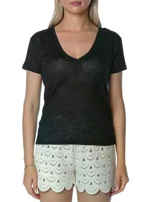 MC2 SAINT BARTH MC2 Saint Barth Linen V-Neck T-Shirt With Embroidered Logo Black