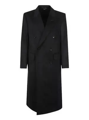 TOM FORD Double Breasted Wool Coat - Black