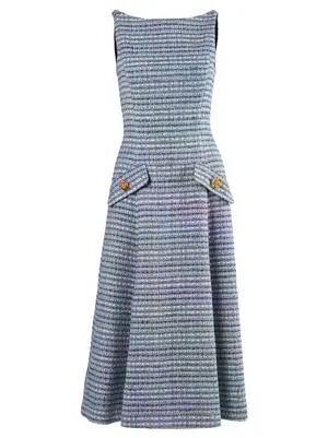 Carolina Herrera Tweed Effect Button-detail A-line Midi Dress - Blue