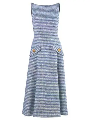 Carolina Herrera Tweed Effect Button-detail A-line Midi Dress - Blue