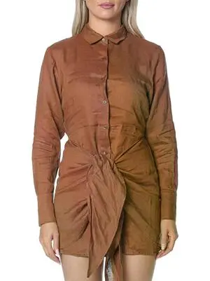 MC2 SAINT BARTH Linen Shirt Dress With Draped Knot Detail - Brown