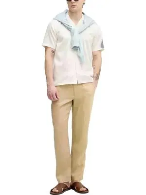 BENETTON Drawstring Waist Linen Trousers - Neutrals