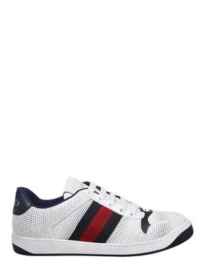 Gucci Screener Sneakers With Perforated Leather And Web Detail - White