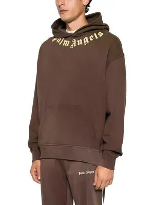 Palm Angels Neck Logo Printed Hoodie - Brown