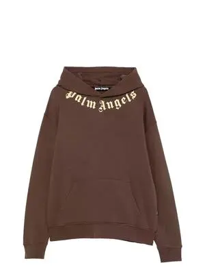 Palm Angels Neck Logo Printed Hoodie - Brown