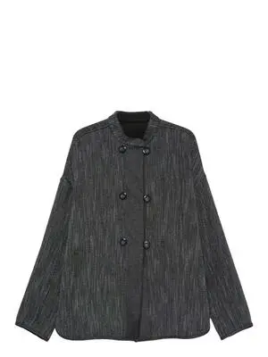 Emporio Armani Double-breasted Herringbone Jacket - Blue